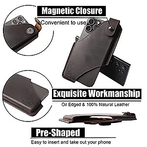 Topstache Leather Phone Holster/ Sheath with Belt Clip Loop, Magnetic Closure,Cell Phone Case/ Pouch for iPhone, Samsung,Darkbrown,Large