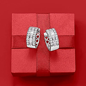 Ross-Simons 1.00 ct. t.w. Baguette and Round Diamond Hoop Earrings in Sterling Silver