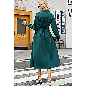 Ladyful Elegant Cotton Shirt Dress for Women A-line Long Sleeve Maxi Dress Black