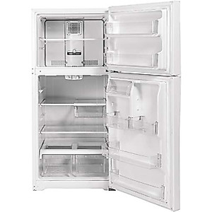 GE 30 Inch Freestanding Top Freezer Refrigerator with 19.11 cu. ft. Total Capacity, 2 Glass Shelves, 5.6 cu. ft. Freezer Capacity, Right Hinge, Crisper Drawer, Frost Free Defrost (White)