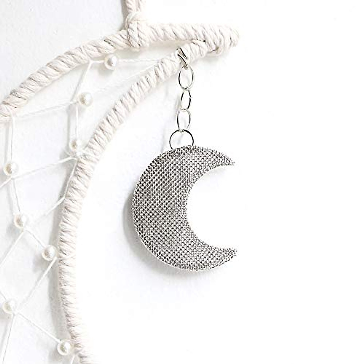 Dremisland Macrame Woven Wall Hanging Moon Dream Catcher- Boho Chic Bohemian Home Decor Wall Art Decor Beautiful Apartment Dorm Room Door Decoration (Moon)