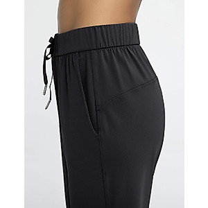 AJISAI Petite 7/8 Joggers Travel Pants with Pockets Lounge Casual Stretch Workout Pants for Women Black 24" S