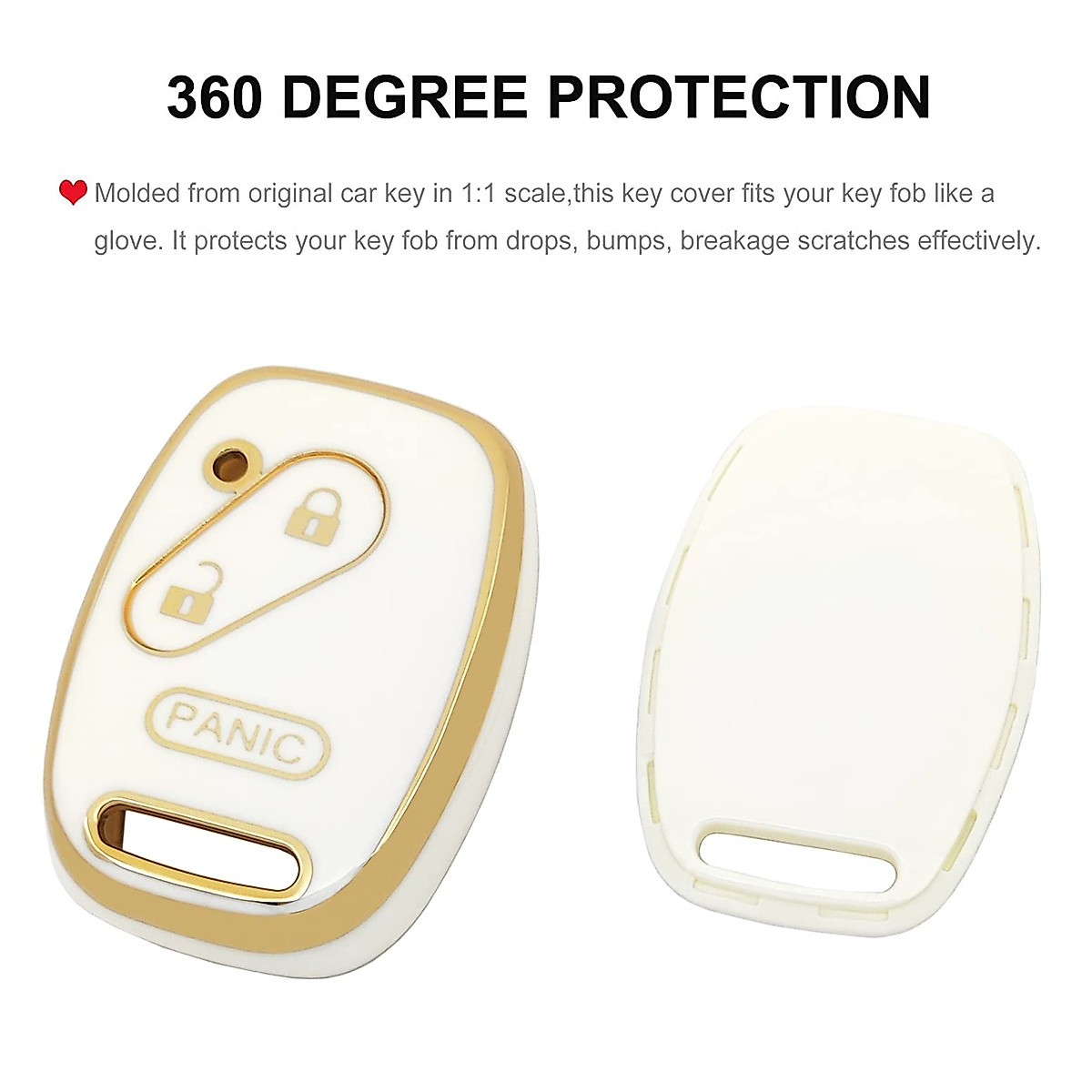 chyoekey Key Fob Cover for Honda with Keychain Soft TPU Car Key Shell Case Protector Compatible with Honda Accord/Civic/CR-V/Fit/Odyssey/Pilot/Ridgeline/CR-Z (White)