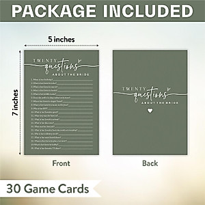 EXW Bridal Shower Game Cards, Twenty Questions About The Bride, Minimalism Green Engagement Party Cards, Newlyweds Party Game Supplies, Bridal Shower Party Decorations, Set of 30 - B05