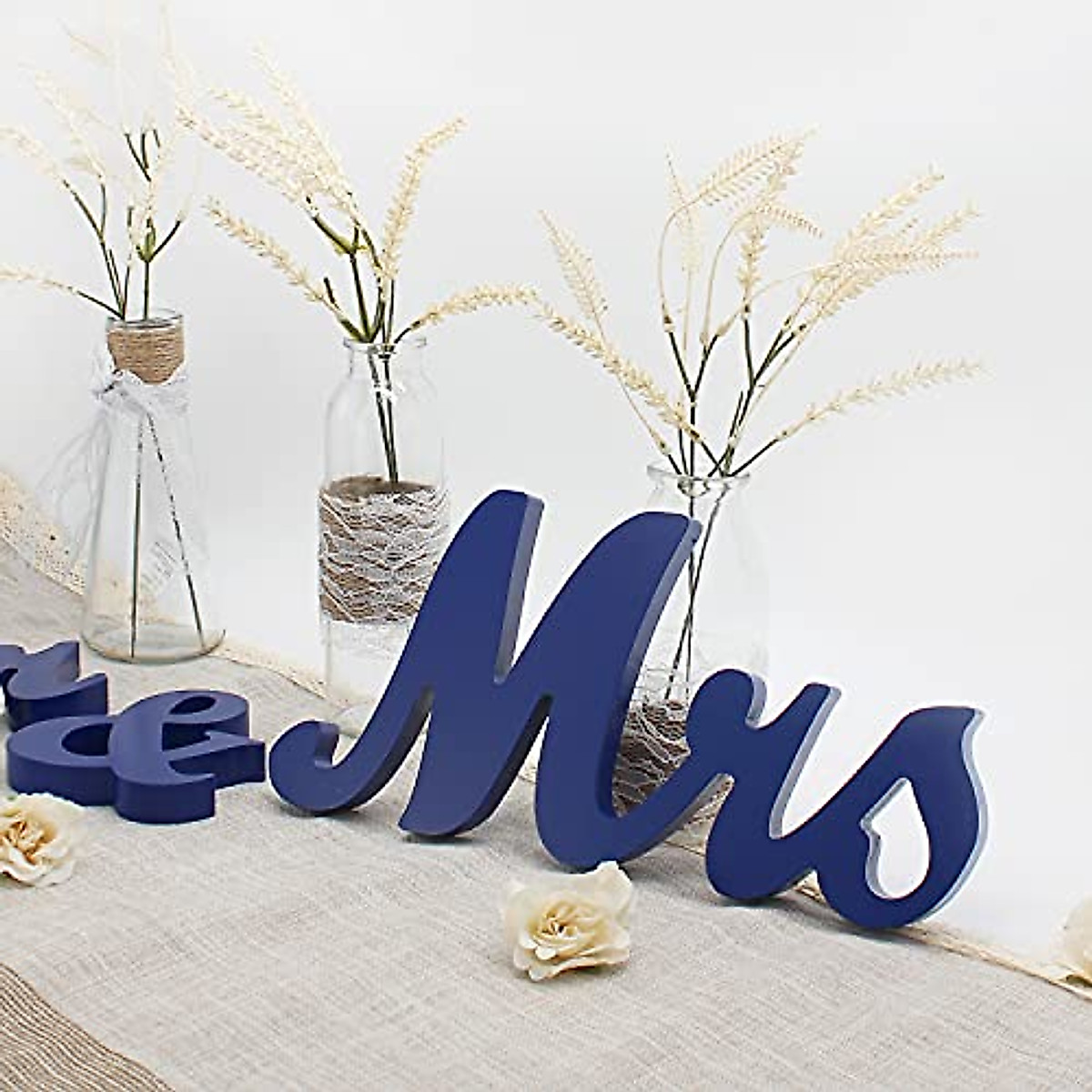 YEHLIABO Wooden Mr and Mrs Letter, Classical Mr. & Mrs Wedding Sign for Wedding Table, Large Wooden Letters for Sweetheart Table, Photo Props Wedding Decorations for Anniversary (Dark Blue, Large)