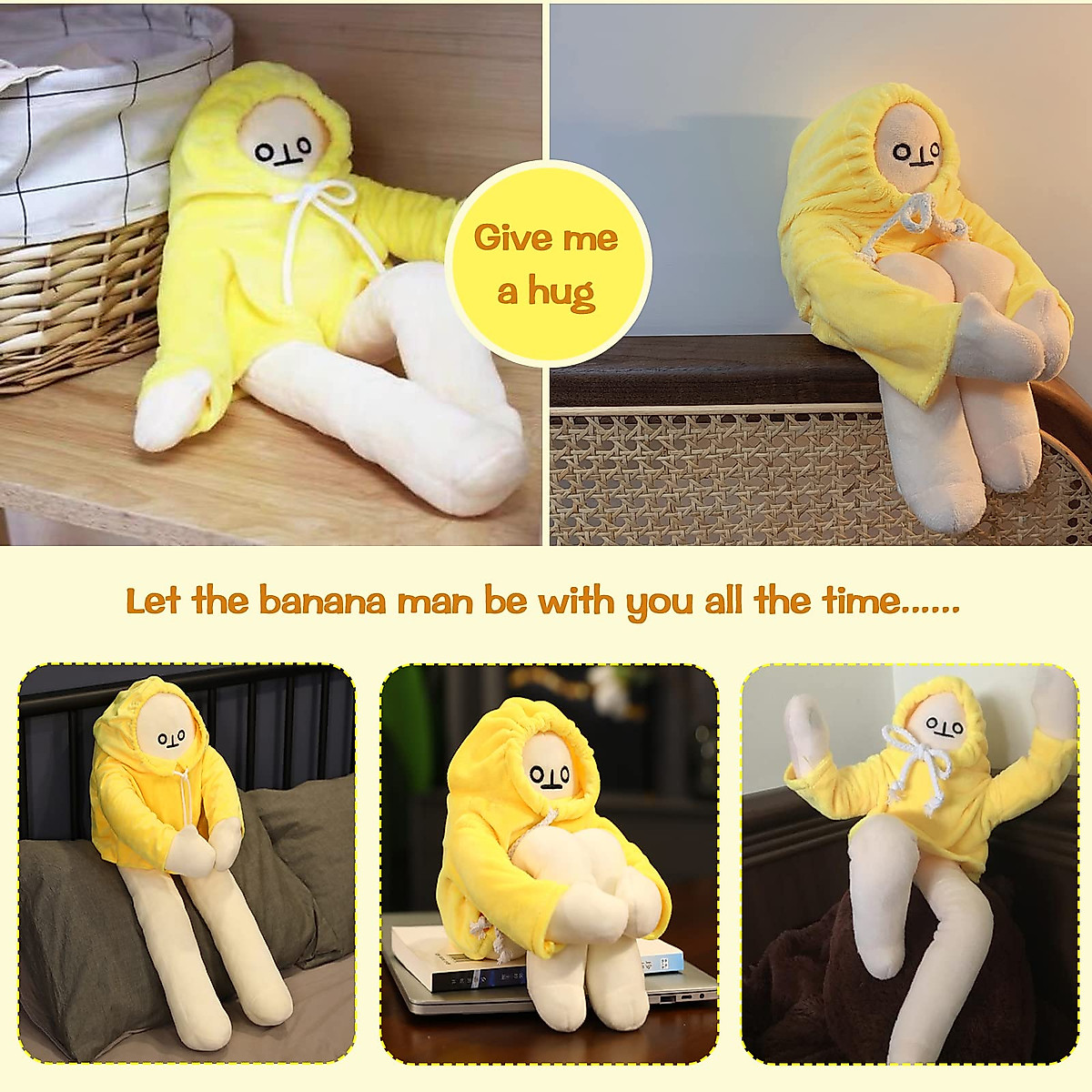 MGFAION 16 Inch Banana Doll Plush Stuffed Man Toy with Magnet, Funny Changeable Pillow Stress Release Hugs Toys Christmas Birthday Gifts for Kids Boys Girls