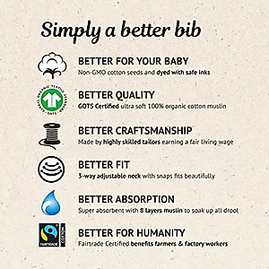 Kishu Baby Indi GOTS Organic Infinity Scarf Bib Set - 4-Way Reversible, 8 Layer Muslin Drool Bibs (Sage, Lavender, Peach)