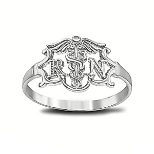 Claddagh Gold Fine Sterling Silver Registered Nurse Statement Ring (Small) (Size 8.5)