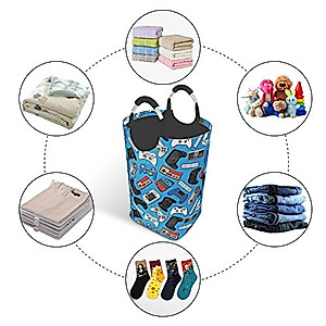 Duduho Video Game Controller Background Laundry Basket with Handles Laundry Hamper Toys Storage Organizer Foldable Bucket Washing Bin Dirty Clothes Bag for Home Bathroom Bedroom Dorm