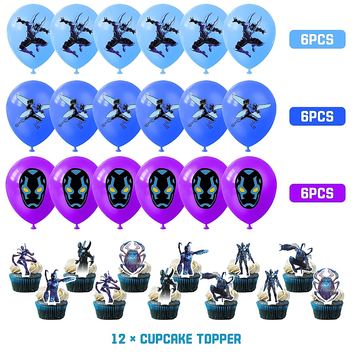 Blue Beetle Birthday Party Decoration, Include Beetle Superhero Theme Birthday Banner, Cake Topper, Latex Balloons, for Jaime Reyes Theme Fans, Kids Birthday Party Supplies, Baby Shower