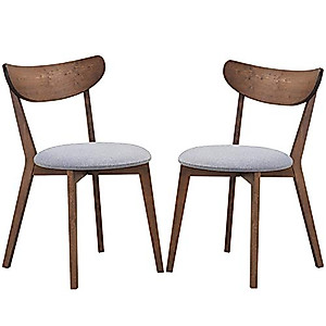 COSTWAY Set of 2 Dining Chairs, Mid-Century Dining Side Chairs with Curved Back and Cushioned Seat, Rubber Wood Legs Chairs with Sturdy Construction, Comfort Chairs for Living Room, Bedroom, Kitchen