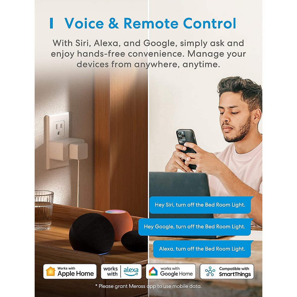 Meross Smart Plug Mini, 15A & Reliable Wi-Fi, Support Apple HomeKit, Siri, Alexa, Echo, Google Assistant and Nest Hub, App Control, Timer, No Hub Needed, 2.4G WiFi Only, 2 Pack