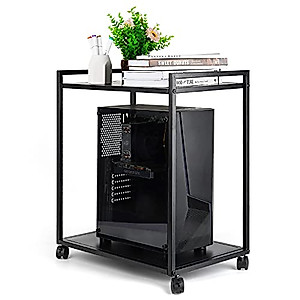 Liitrton Computer Tower Stand, 2-Tier CPU Stand PC Stand with Lockable Wheels Under Desk for Office Home (L)