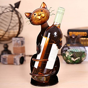 Tooarts Cat Shaped Wine Holder Wine Rack shelf Metal Sculpture Practical Home decoration Crafts