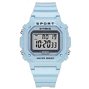 KINGNUOS Outdoor Sports Watches Unisex Digital Watch Couple Men Women Waterproof LED Clock Square Electronic Student Wrist (Blue)
