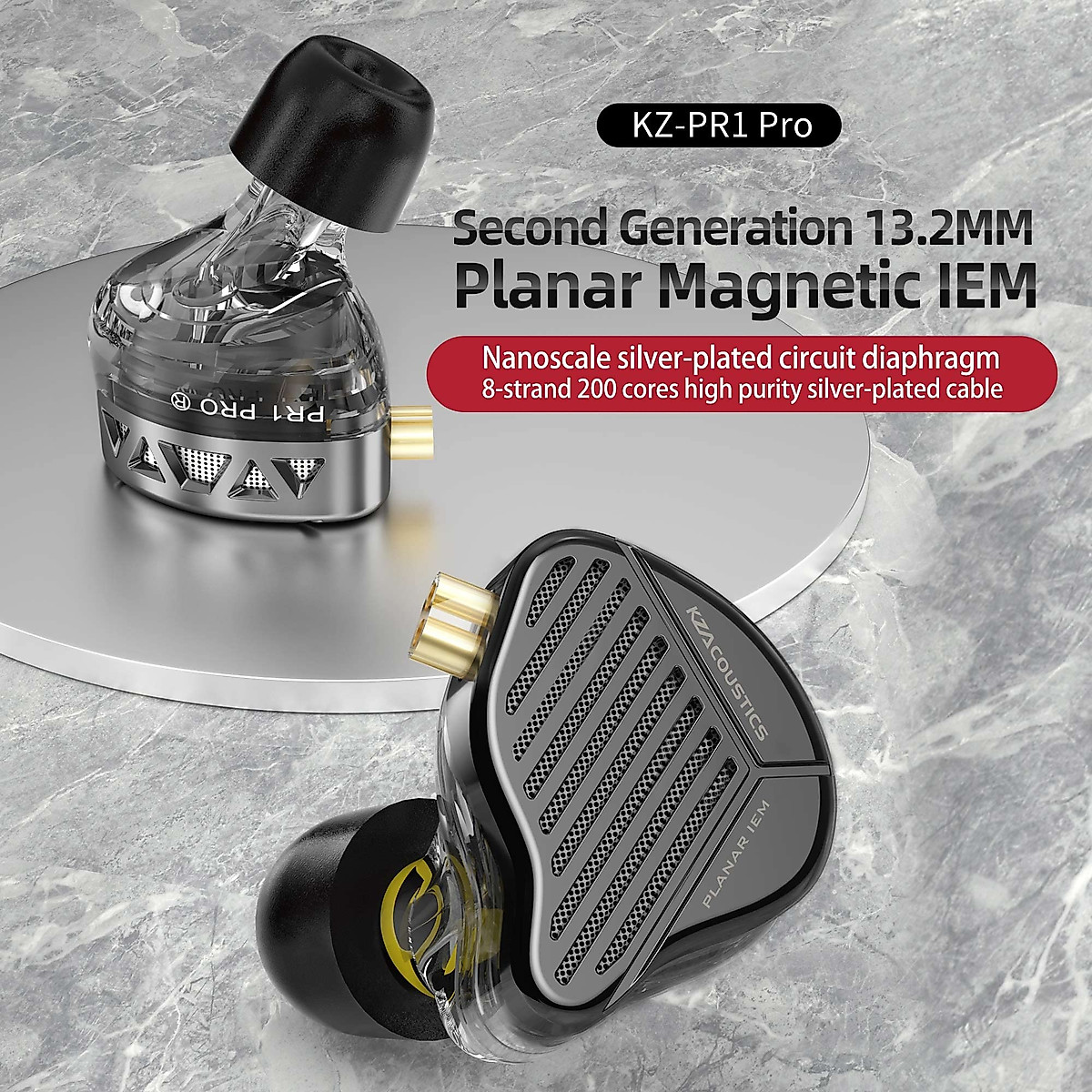 KZ PR1 Pro Planar IEM High Resolution Earphone Earbuds,Wired in-Ear Monitor Headphones/Headsets,HiFi in Ear Buds 4 Audiphile (Black, Without mic)