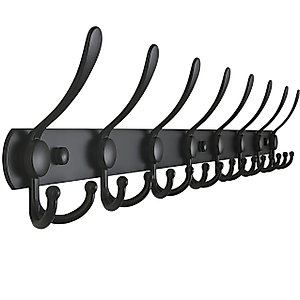 Dseap Coat Rack Wall Mount - 29.5” Long 8-Tri-Hooks Heavy Duty Coat Hanger Rail Wall Hooks for Hanging Coats Hats Clothing Clothes Purse Mudroom Entryway, Black