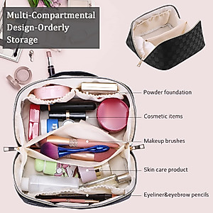 EVELOMO Large Capacity Travel Cosmetic Bag, PU Leather Waterproof Cosmetic Bag, Women Portable Travel Makeup Bag, Multifunctional Makeup Bag Organizer with 4 Silicone Leak Proof Sleeves (Black)