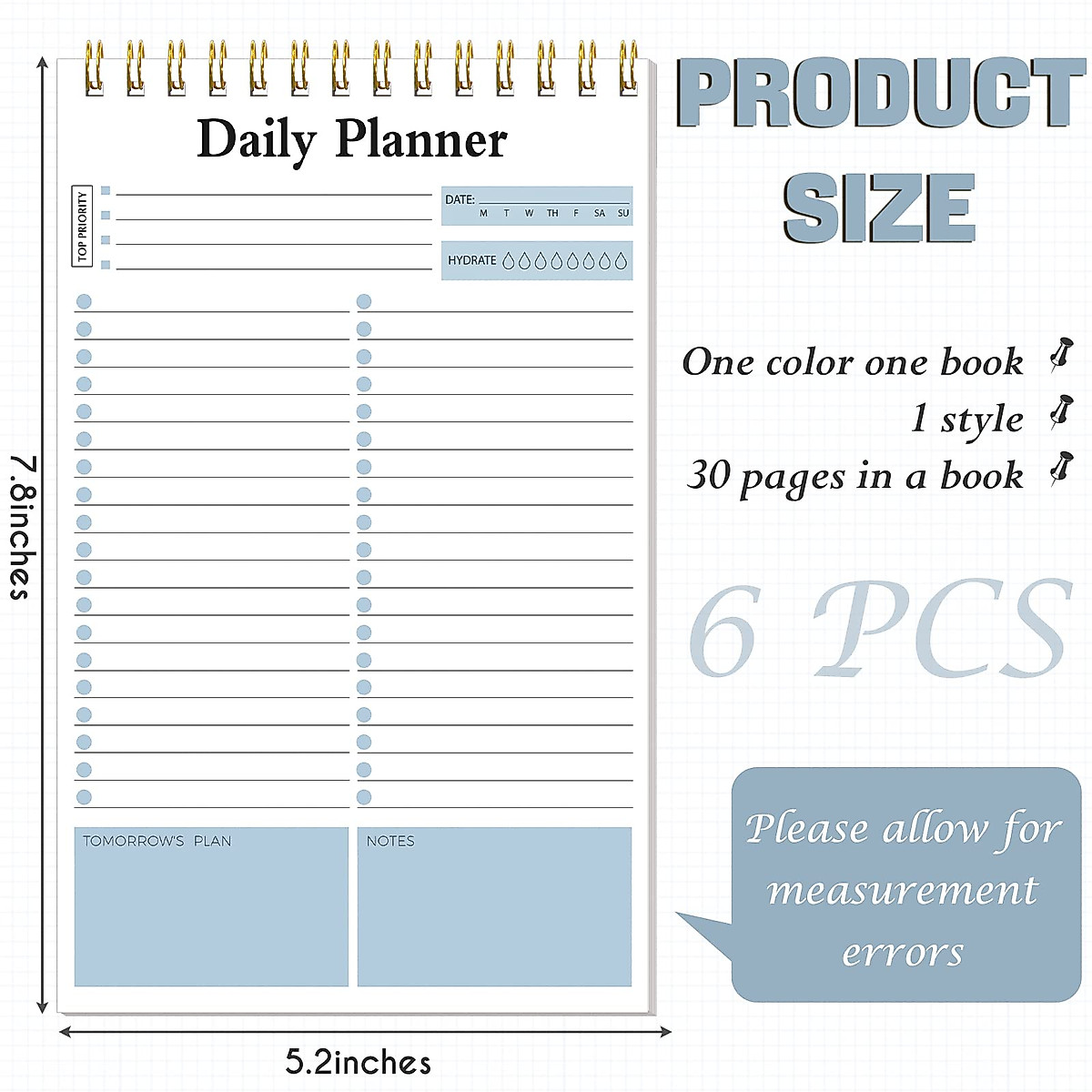 Hotop 6 Pack To Do List Notepad Daily Planner Notepad to Do Notebook Daily To Do List Notebook Daily To Do Notepads for Adults and Kids Classroom Office, 30 Sheets/ Pack (Mixed Colors, Fresh Style)