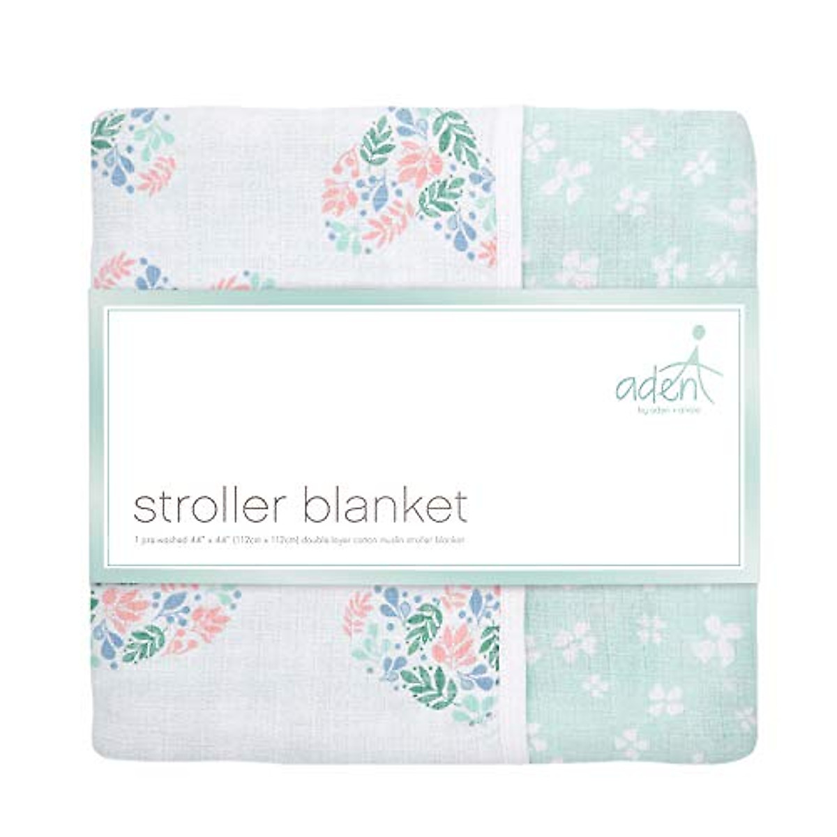 aden + anais Aden Stroller Blanket, 100% Cotton Muslin, 2 Layer Lightweight and Breathable, 27.5 x 27.5 inch, Briar Rose - Floral Heart