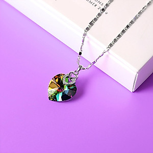 PLATO H 3 Heart Rainbow Crystal Necklace for Women Anniversary Day Gifts for her Pendant Crystal Jewelry Necklace for Girl Wedding Gifts for Mother's Day Valentine’s Day Birthday