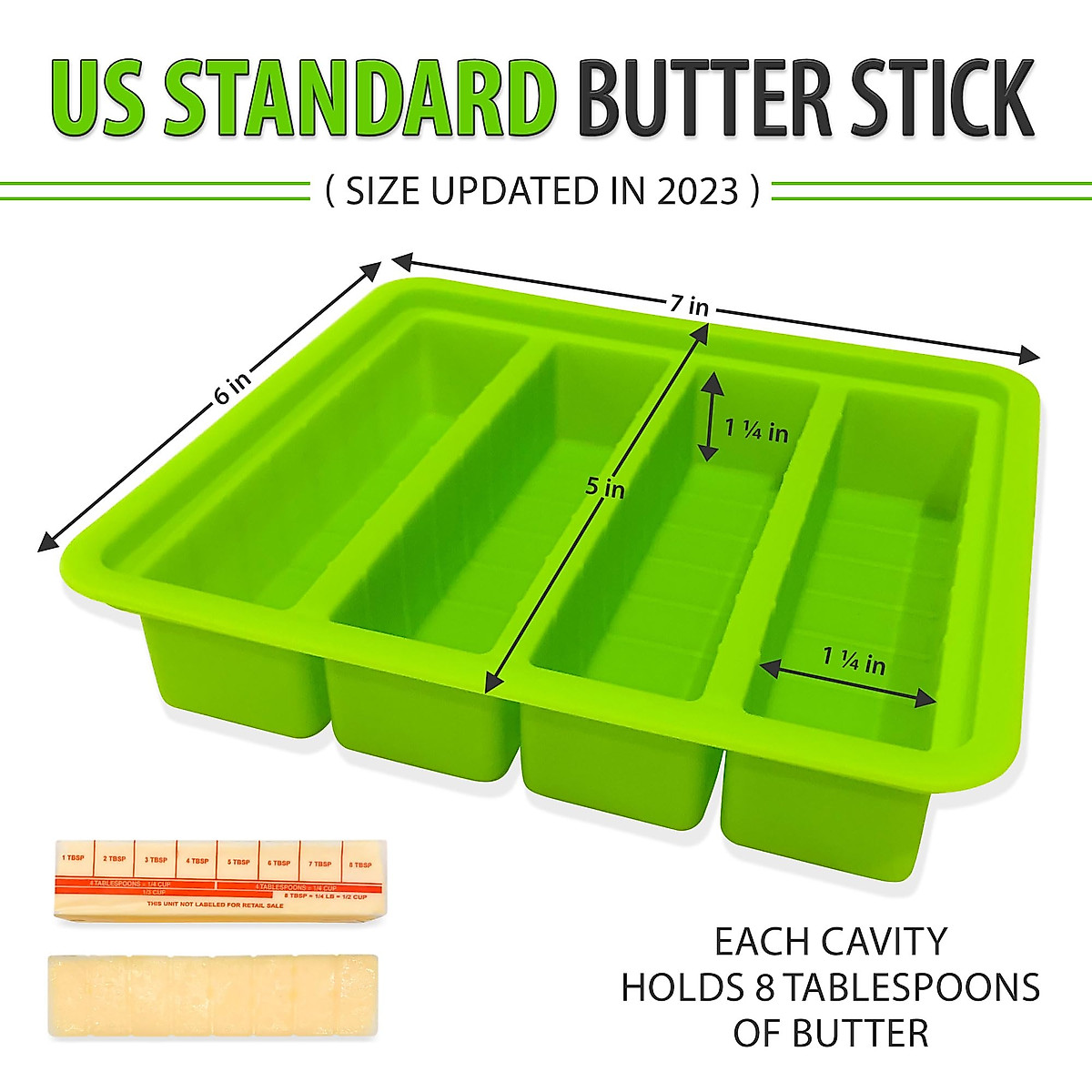 US Standard Butter Stick Size - 8 oz Silicone Butter Mold with Lid - Easy Butter Spread Holder for Homemade Butter, Herbal Butter, Candy Bars - BPA Free