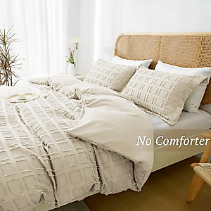 MILDLY Waffle Weave Duvet Cover Set Beige Tufted Duvet Cover 100% Washed Microfiber Soft & Breathable Textured Comforter Cover Set with Zipper Closure Corner Ties