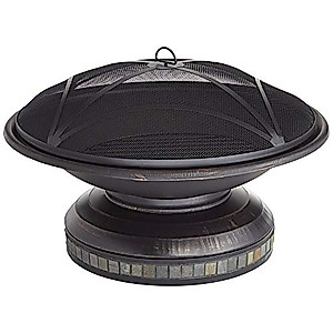 Bristol Black Iron Outdoor Fire Pit Round 35" Steel Mesh Wood Burning with Spark Screen and Fire Poker for Outside Backyard Patio Camping Deck - John Timberland