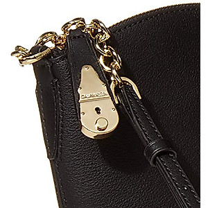 Calvin Klein Statement Series Lock Daytonna Leather North/South Top Zip Crossbody, Black/Gold