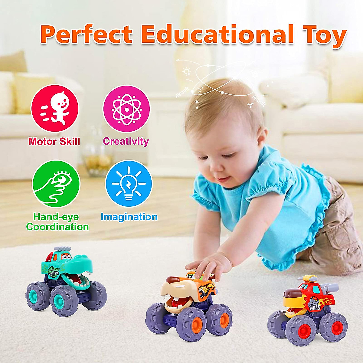 OCATO Toy Cars for 1 Year Old Boy Gifts Monster Trucks Boys Toys for 1 2 3 Year Old Boys Girls Kids Toddler Car Toy Trucks Baby Boy Toys 12-18 Months Pull Back Cars for Toddlers 1-3 Birthday Xmas Gift