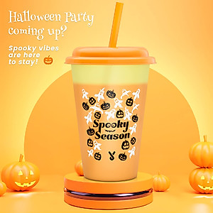 Meoky Halloween Decorations, Plastic Cups with Lids and Straws - 6 Pack 12 oz Color Changing Cups, Reusable Tumblers Bulk for Party, Kids