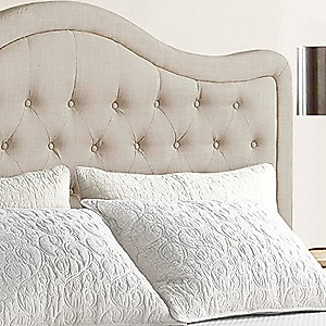 Rosevera Shinola Upholstered Collection Polyester Tufted Button Contemporary Adjustable Headboard for Bed, King, Beige