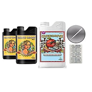 Advanced Nutrients Sensi Grow A and B 4 Liter with Overdrive 1 Liter Bundle and Conversion Chart and 3mL Pipette