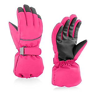 BAVST Kids Winter Glove Boys Girls Snow Ski Waterproof Gloves for Teens Fleece Lining Warm Mittens Outdoor (Rose, 7-10T)