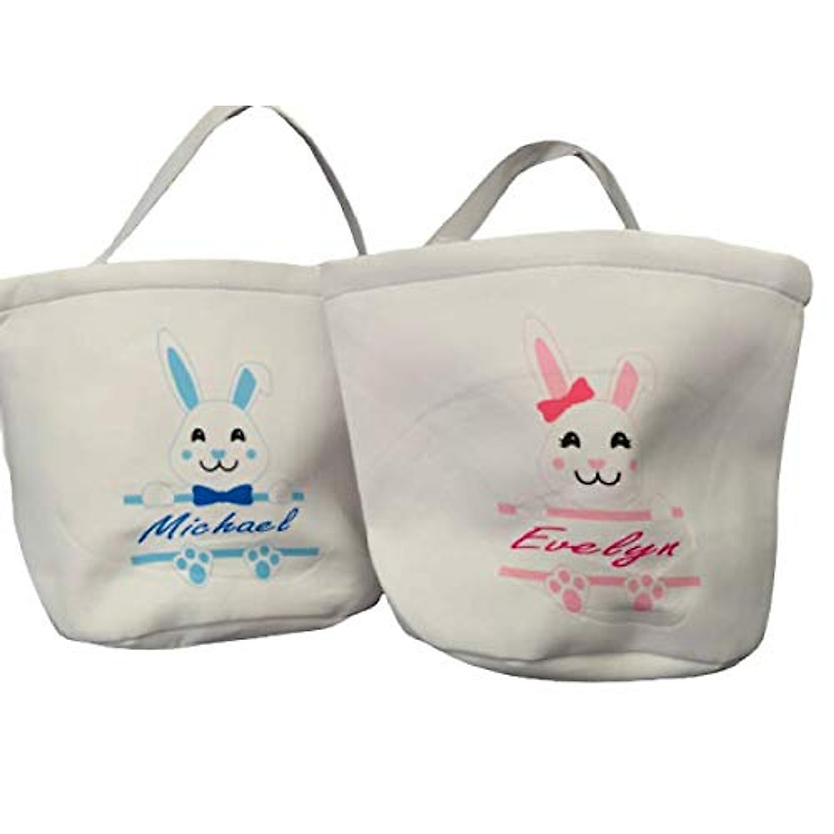 Personalized Easter Bunny Basket for Egg Hunting - Bucket with Handle - Empty - Gathering Pail - Canvas