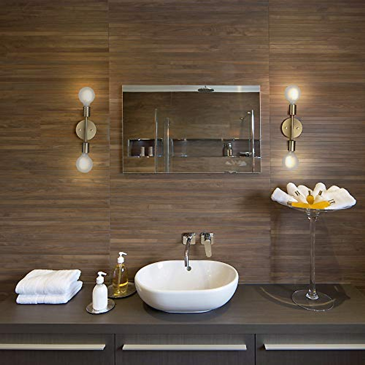 Globe Electric 51736 Alexandria 2-Light Reversable Vanity Light, Matte Brass, Gold