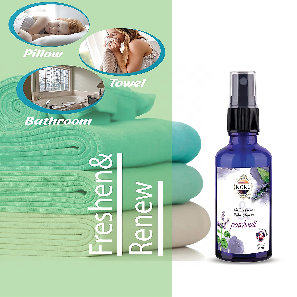 Patchouli Air Freshener - Room Spray - Odor Eliminator - Deodorizer - Car Air Freshener - Home Spray - Linen Spray - Fabric Refresher - Non-Toxic - Alcohol Free - Made in USA (4 Oz)