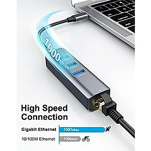 USB C to Ethernet Adapter, ABLEWE 4-in-1 RJ45 to USB-C/Thunderbolt 3 to Gigabit Ethernet LAN Network Adapter for MacBook Pro/Air 2021/2020/2019, iPad Pro 2021, Chromebook, XPS, Surface Book 3/2/Go