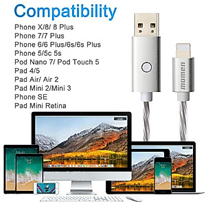 momen iPhone Charger Lighting Cables, 10ft Light Up Charging Cord with Switch Button for iPhone 14/13/12/11/X/8/7/6, iPad pro & More,LED Lighted USB Car Cable 2 Packs(Blue+Red)