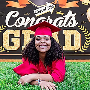 Didiseaon Graduation Backdrops for Photography 2023 Graduation Porch Sign Graduation Party Banner 2023 Graduation Backdrop Party Backdrop Curtain Gold Decor Prom Graduation Season Polyester