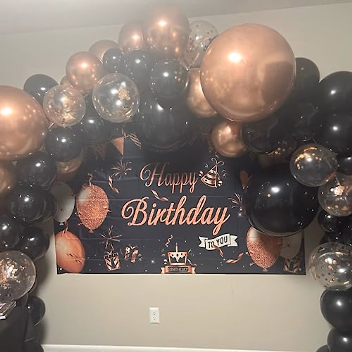 Rose Gold and Black Balloon Arch Kit, Metallic Rose Gold and Black Balloon Garland Kit with Different Sizes 18/12/10/5 inch Balloons for Graduation Birthday Wedding Anniversary Party Decorations