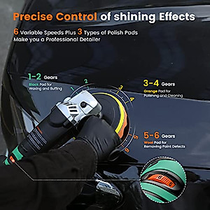 ETOOLAB Buffer Polisher with 23 pcs Necessities, [Car Beauty Designated] 7 inch/ 6 inch Car Rotary Polisher Waxer, 6 Variable Speed (3500RPM Max) Polishing Machine for Car, Boat Detailing