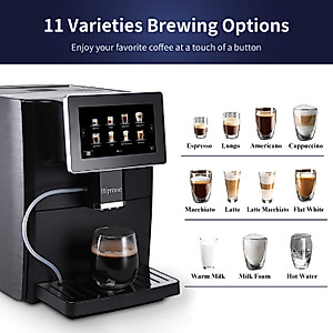 Hipresso Super Fully Automatic Espresso Coffee Machine-7" HD TFT Touchscreen with Milk Frother 19 Bar Pressure