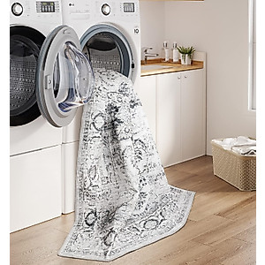 xilixili 8x10 Area Rugs for Living Room - Stain Resistant Anti-Slip Backing Washable Rug,Rugs for Bedroom,Dining Room,Vintage Printed Large Area Rug (Ivory/Gray,8'x10')