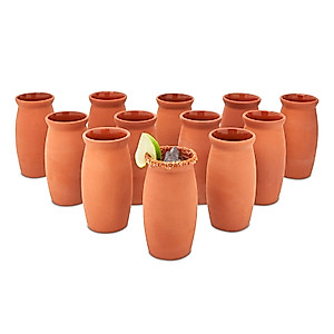 Okuna Outpost 12 Pack Clay Drinking Cups, Cantaritos de Barro Mexicanos for Margaritas, Tequila, Mexican Fiesta (12 oz)