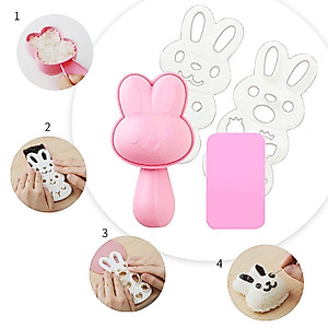 Rice Ball Molds for Kids Cute Rabbit Pattern Sushi Mold Rice Shaper Onigiri Mold Bento Accessories DIY Kitchen Tools with Nori Seaweed Punch Cutter