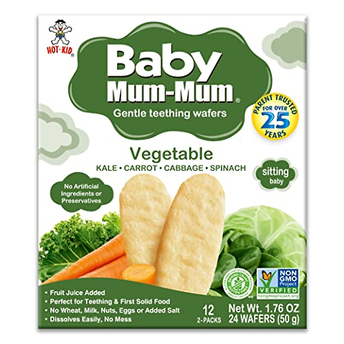 Baby Mum-Mum Rice Rusks, Vegetable, 24 Pieces (Pack of 6) Gluten Free, Allergen Free, Non-GMO, Rice Teether Cookie for Teething Infants