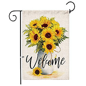 Hexagram Sunflower Arrangement Vase Welcome Garden Flag Double Sided,Burlap Summer Fall Farmhouse Outdoor Welcome Garden Decor,Small Garden Flag 12x18 Prime