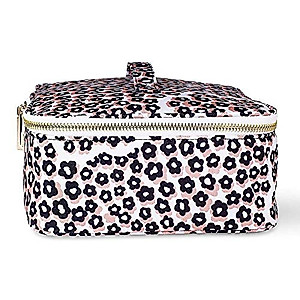 kate spade new york Insulated Lunch Carrier Bag for Women, Travel Makeup Bag, Leopard Floral Toiletry Bag with Double Zipper Close and Top Handle, Flair Flora