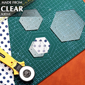 6 Pieces Hexagon Quilting Templates 1 Inch, 1.5 Inch, 2 Inch, 3 Inch, 4 Inch, 5 Inch with 1/4 Inch Seam Allowance, Acrylic Quilting Templates for DIY Quilting Sewing Crafts